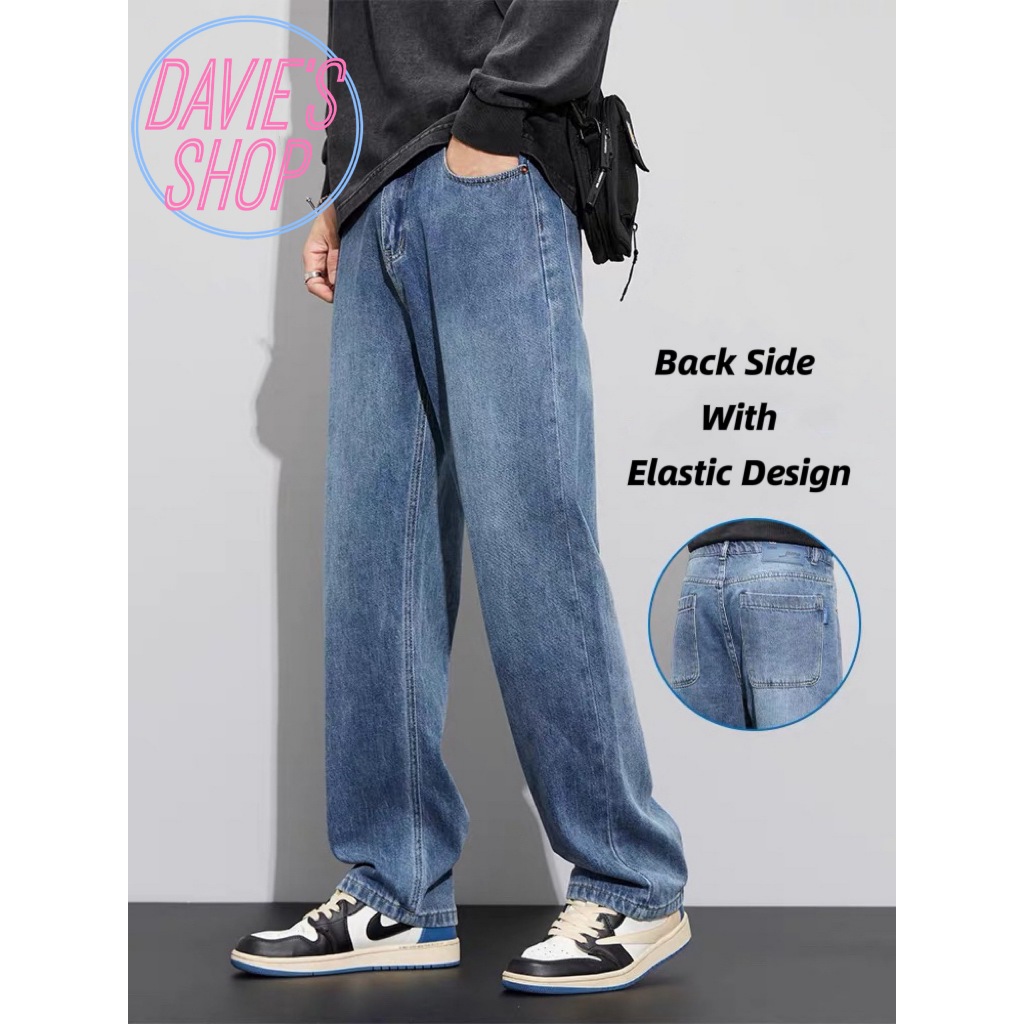 Men's Baggy Jeans Straight Cut Design With Back Elastic Design Maong ...