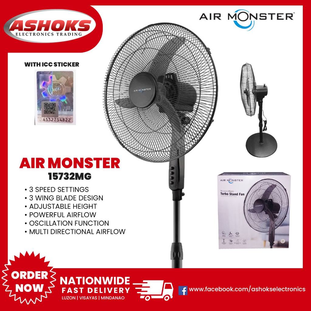 Air Monster 18inch(45cm)Turbo Stand Fan/3 wing blade design/Adjustable ...