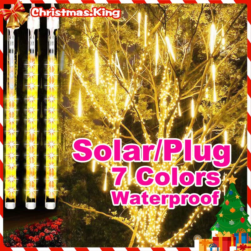Solar/Plug in Meteor Shower Rain Light 3.2M/6M Led 8 Tube LED Falling ...