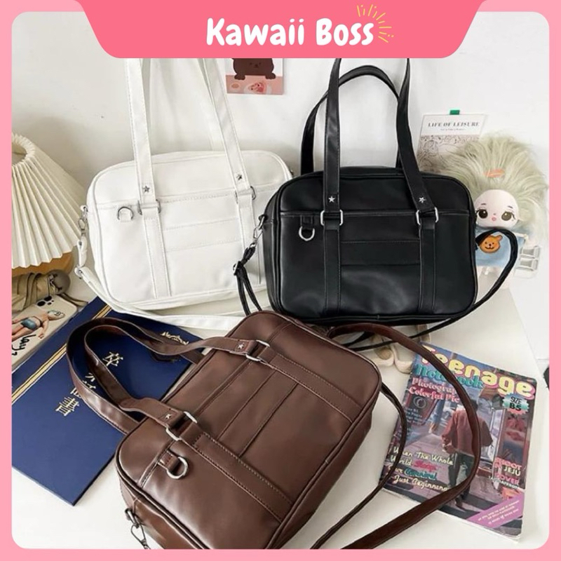 [UPGRADED] Japanese JK school bag PU leather bag with long body strap ...