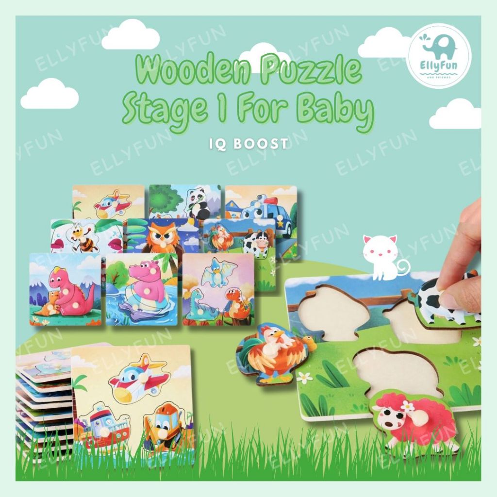 Ellyfun Educational Wooden Hand Grab Puzzle Toys Animal Puzzle Early ...