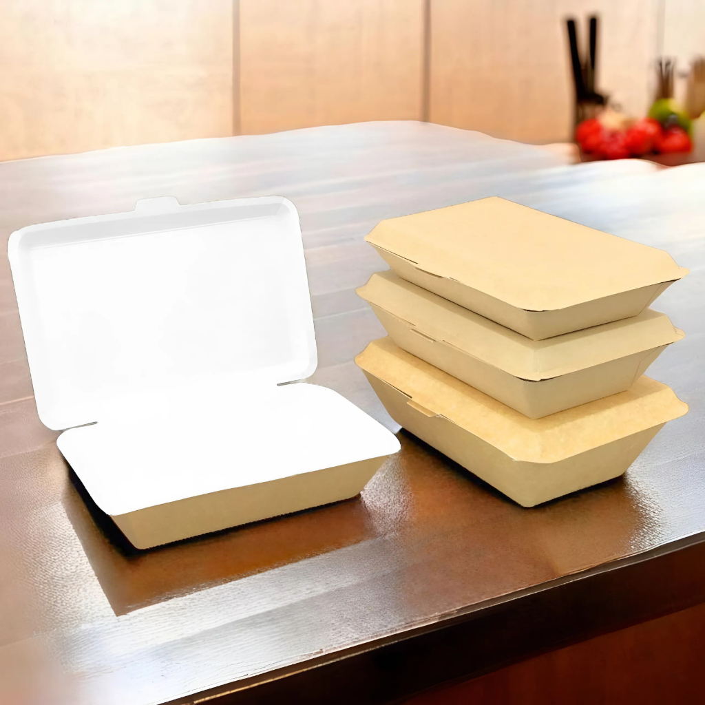 50pcs Disposable Paper Rice Box Plain Kraft Spaghetti Rice Take Out Meal Box 280ml/400ml/550ml ...