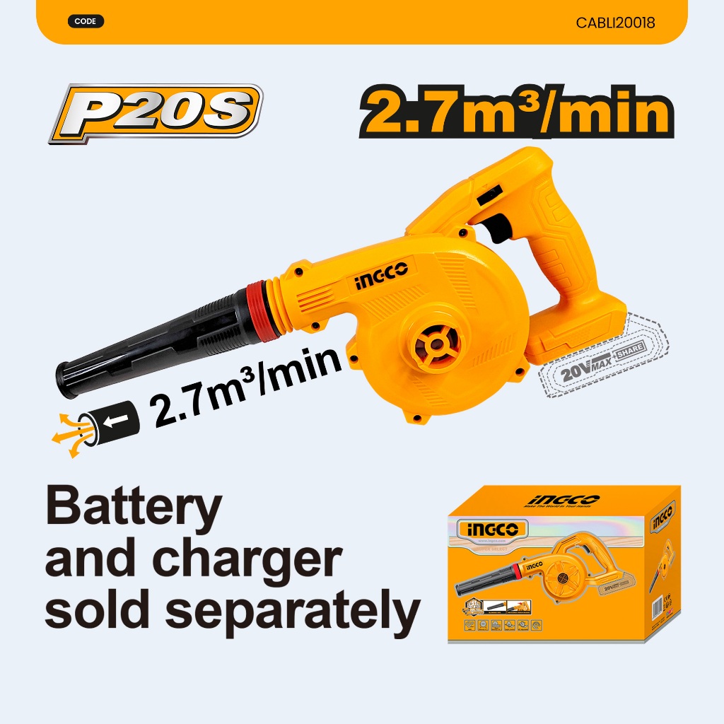 Ingco 20V Li-Ion Cordless Blower with Unit Only | Battery and Charger ...