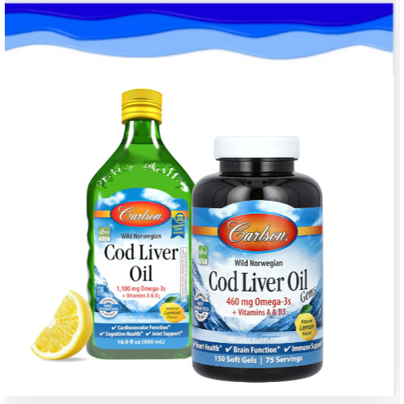 Carlson - Cod Liver Oil, 1100 mg Omega-3s, plus Vitamins A and D3, Wild ...
