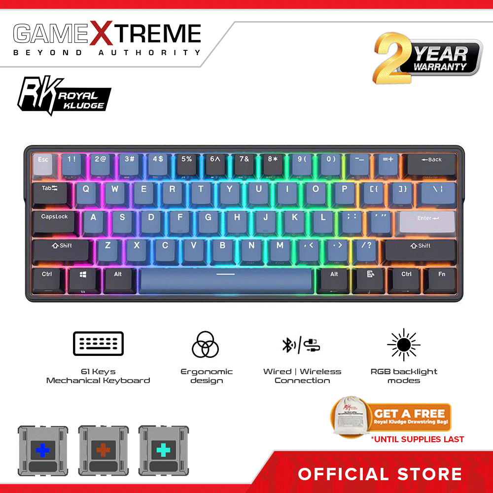 Royal Kludge RK61 Plus Tri Mode RGB 61 Keys Hot Swappable Mechanical Keyboard Indigo | Shopee ...