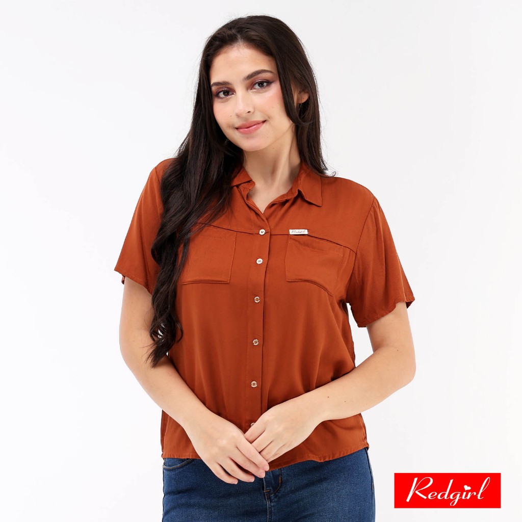 Red Girl Short Sleeves W/ Collar Blouse RSLT04-0915 | Shopee Philippines
