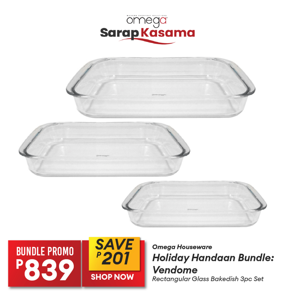 Omega Houseware Holiday Handaan Bundle: Vendome Rectangular Glass ...