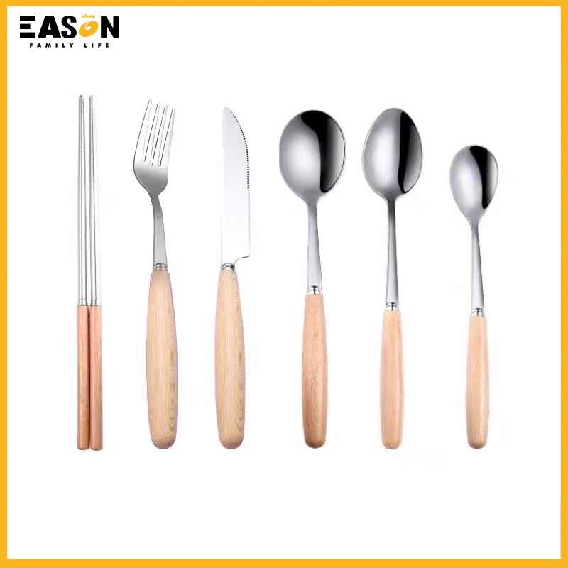 EasonShop COD Wood Stainless Steel Cutlery Set Wooden Handle Flatware ...