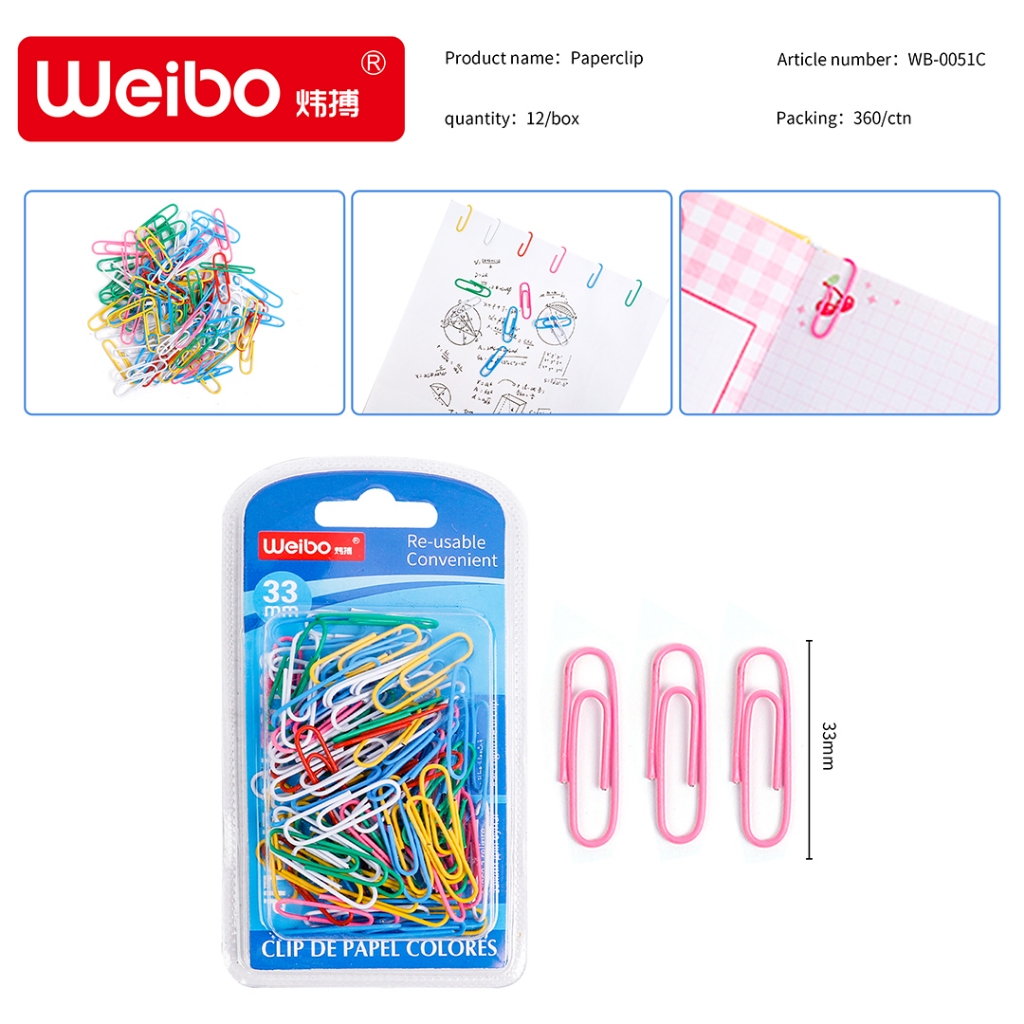 WEIBO COLOR PAPER CLIP 33mm office SCHOOL SUPPLIES | Shopee Philippines