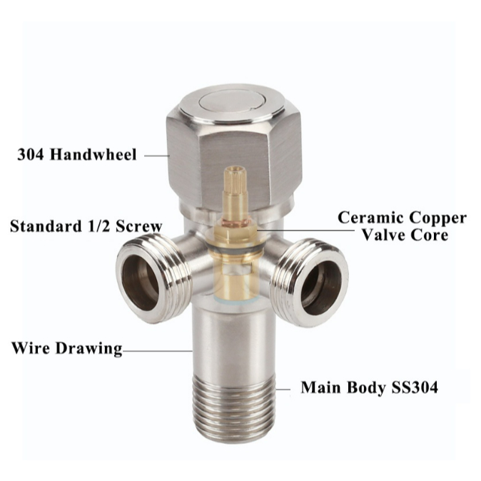 SUS304 Stainless Steel 2 Way Angle Valve 90 Degree Toilet Bidget Angle ...