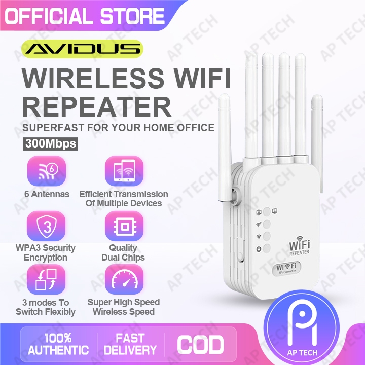 AVIDUS 6 antenna WIFI repeater dual network port 300Mbps 2.4GHz signal amplifier | Shopee ...