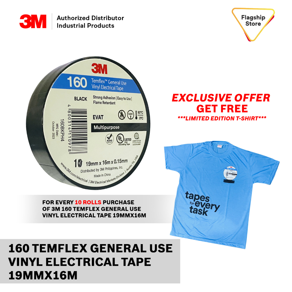 3M 160 TEMFLEX VINYL ELECTRICAL TAPE 19MMX16M 1SET/10PCS | Shopee ...