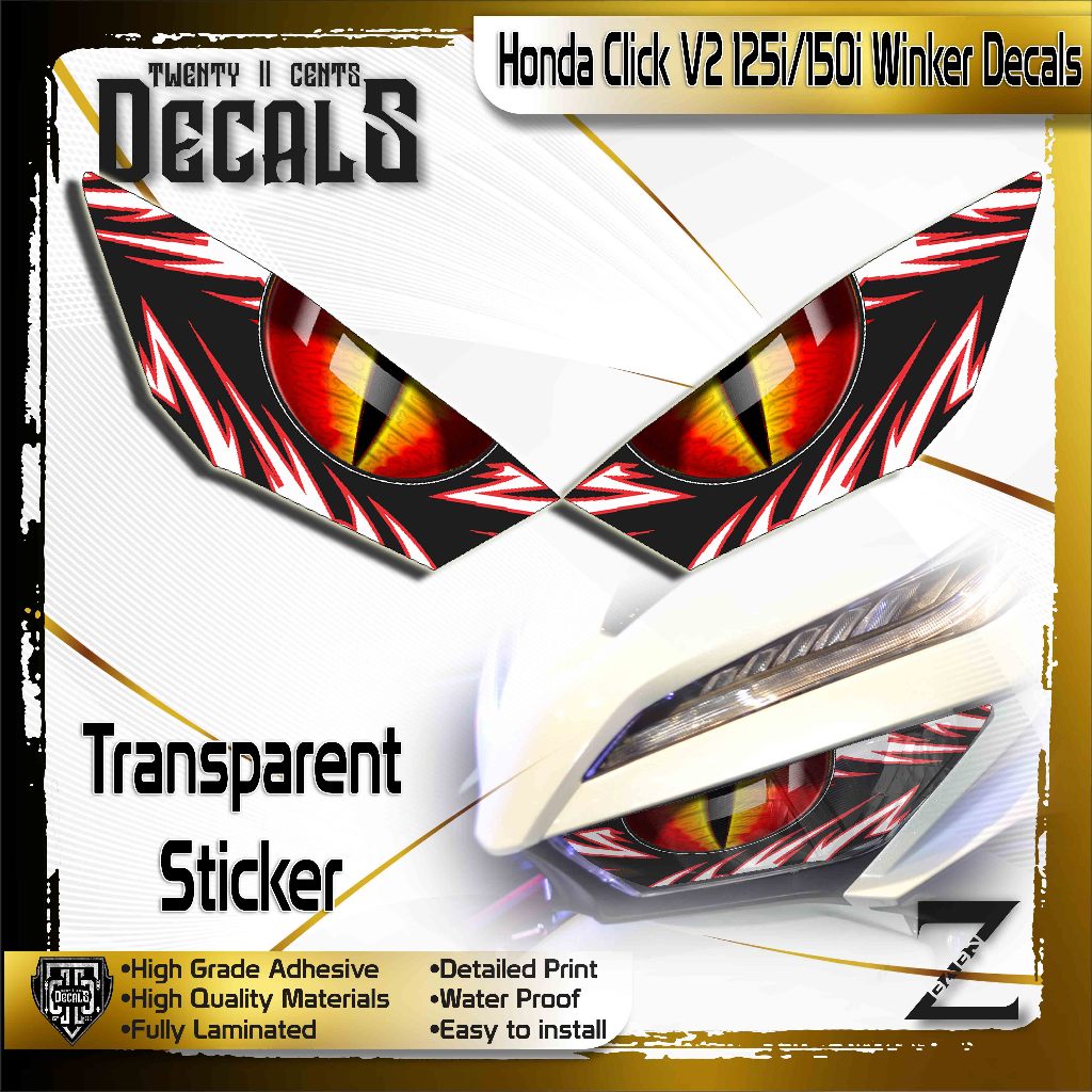 Honda click 125/150 v2 Transparent winker eye High-Quality Decals and ...