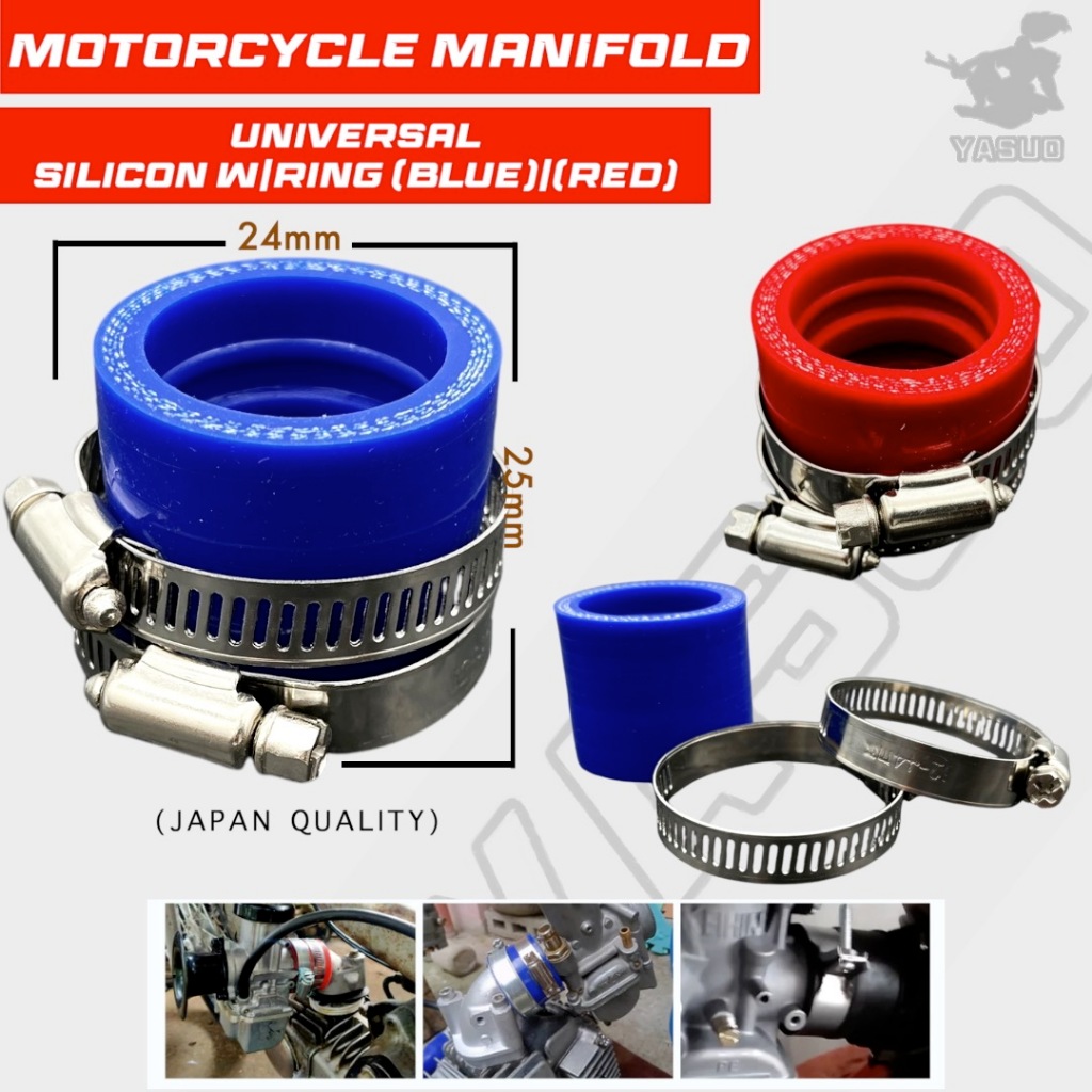 YASUO MOTORCYCLE MANIFOLD Universal Silicon w/ring (blue)/(red) (JAPAN ...