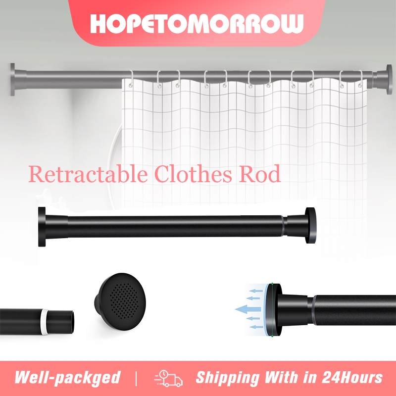 Black Shower Curtain Rod Adjustable Retractable Shower Rod,No Drilling ...