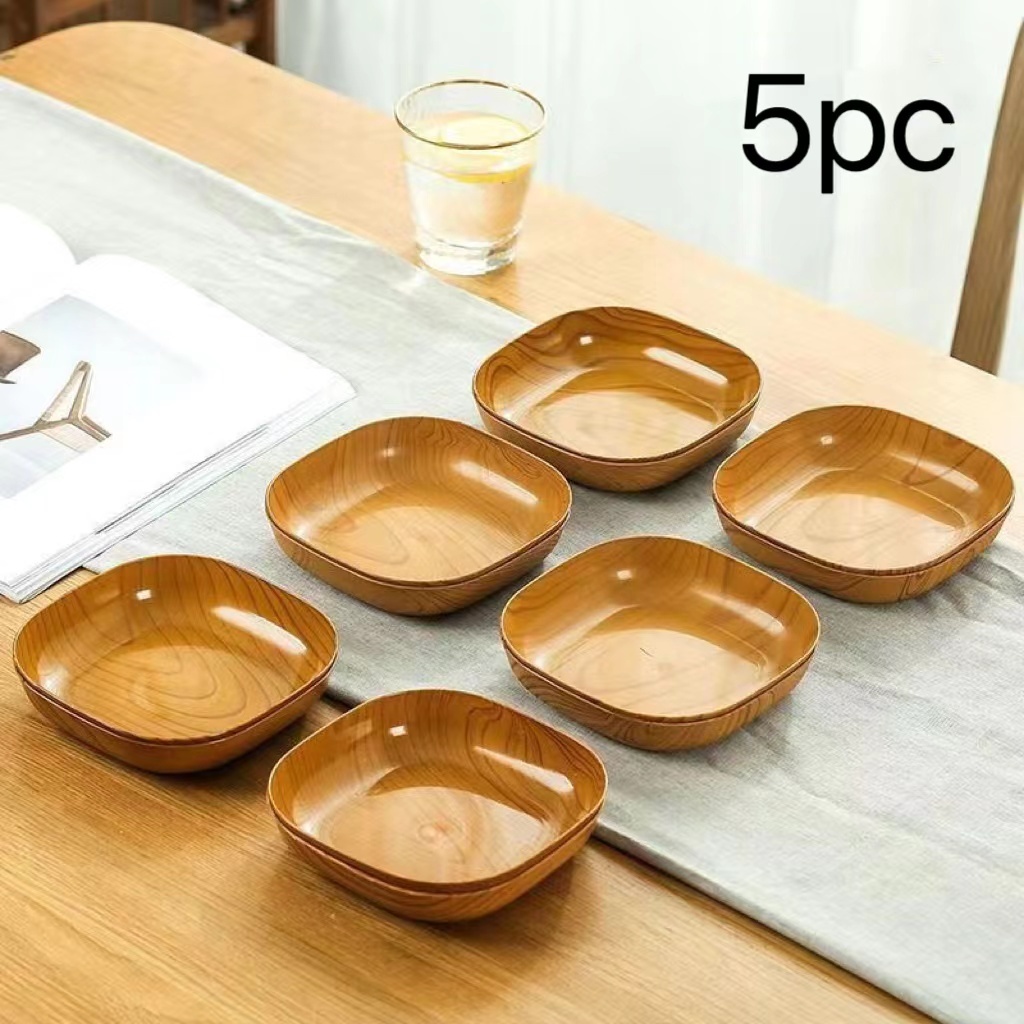 5PCS Square Plate Kitchenware Plates Plastic Wooden Design Tableware ...