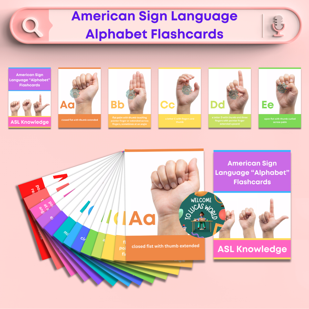 ASL ALPHABET AND NUMBERS SIGN LANGUAGE HANDSHAPE KNOWLEDGE FLASHCARDS ...