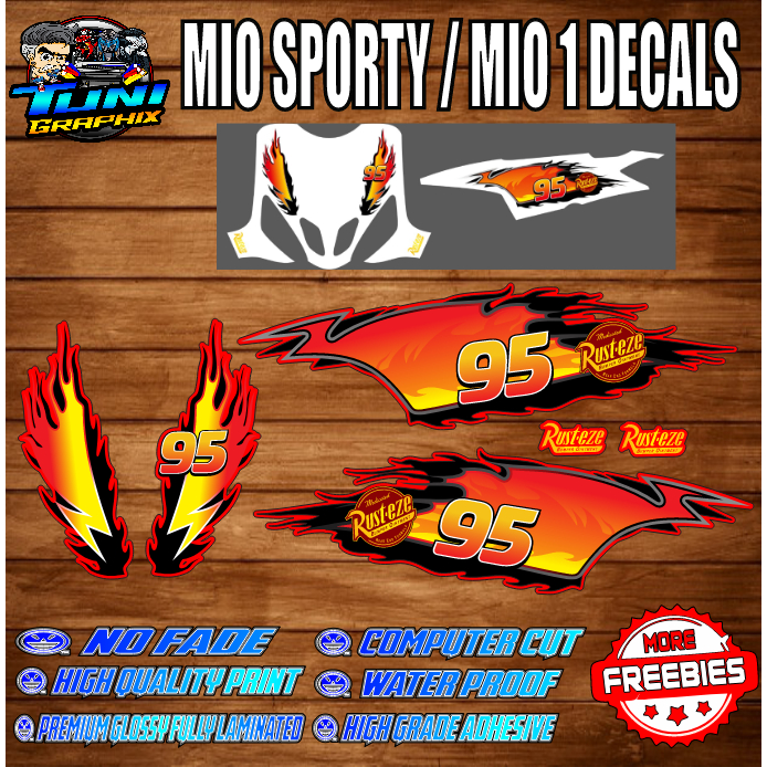 MIO SPORTY / MIO 1 LIGHTNING MCQUEEN DECALS (High Quality Print ...
