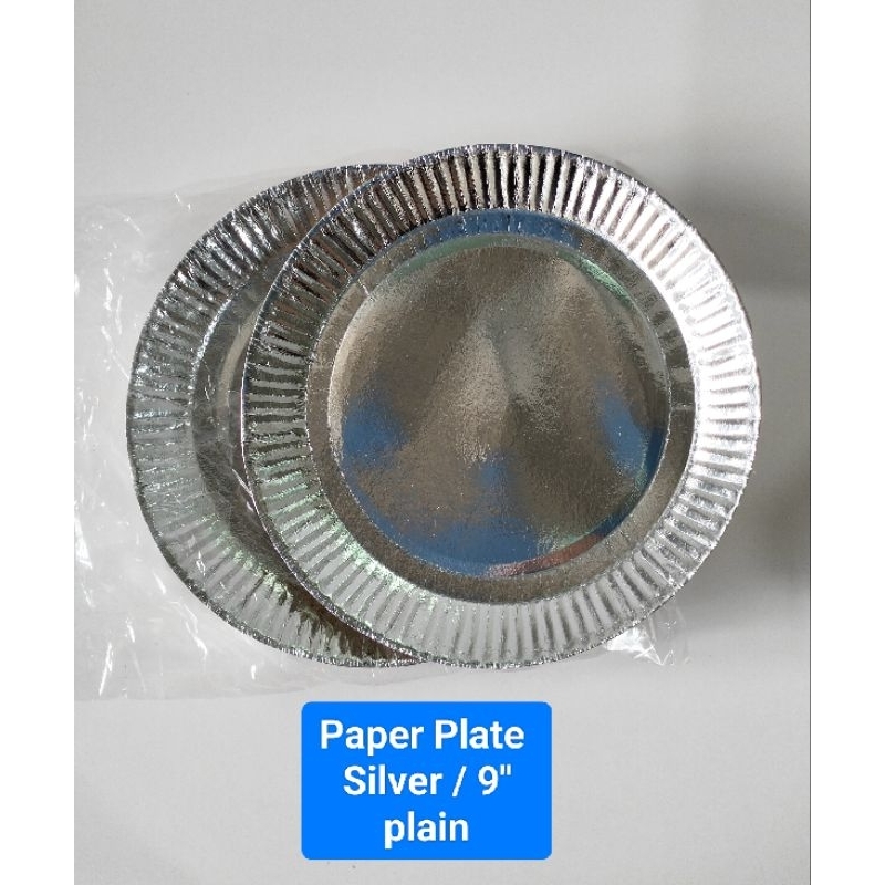 Paper Plate 9 inches size Silver color Plain or ordinary glossy type ...