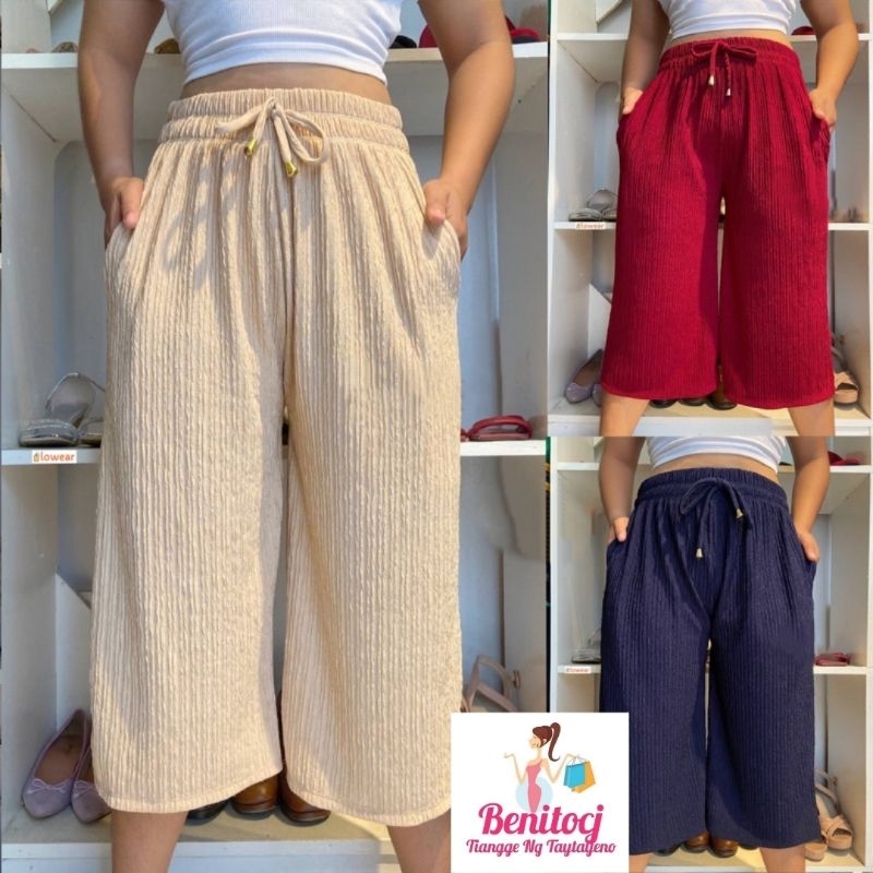 SQUARE PANTS TOKONG PLAIN ELECTRIC PLEATED DRAWSTRING SILK FABRIC WIDE ...