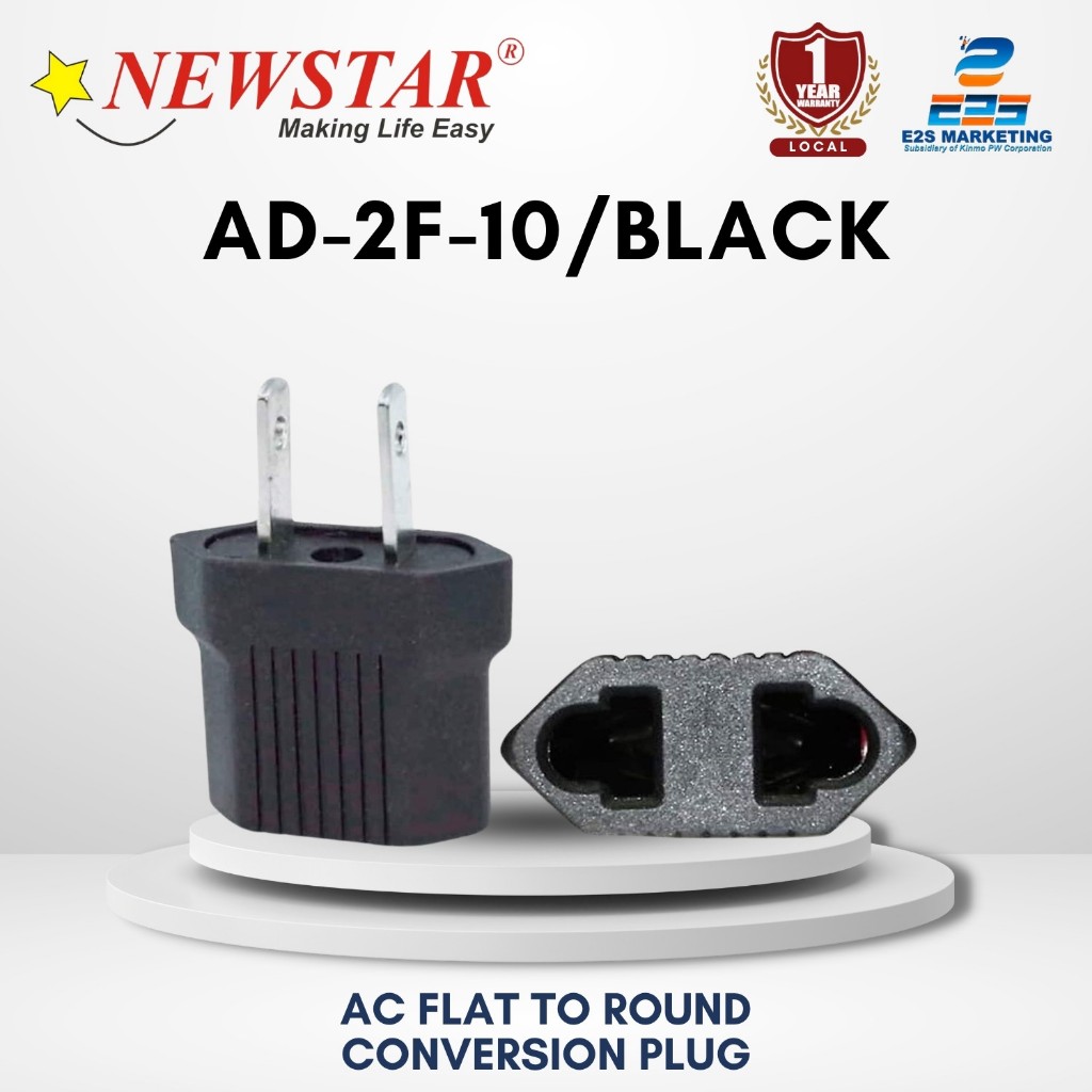 Newstar AC Flat to Round Conversion Plug Package AD-2F-10/Black (10pcs ...