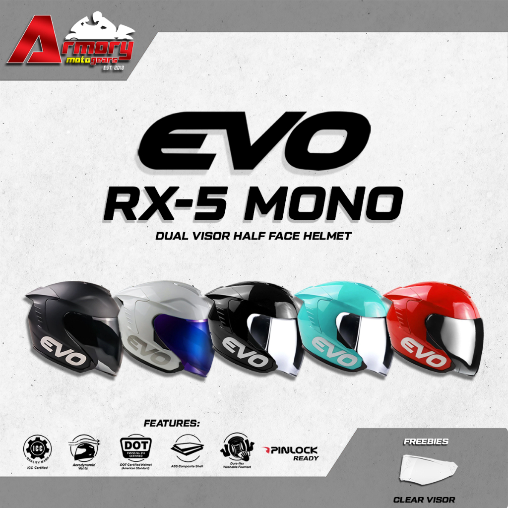 EVO RX-5 MONO Half Face Dual Visor With Free Clear Lens | Shopee ...