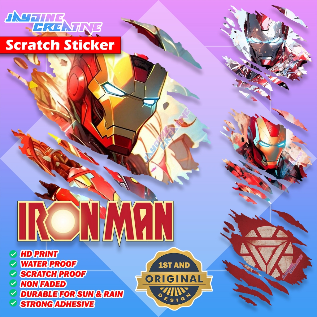 Iron man Scratch Design Sticker, Indoor Outdoor Vinyl Sticker ...