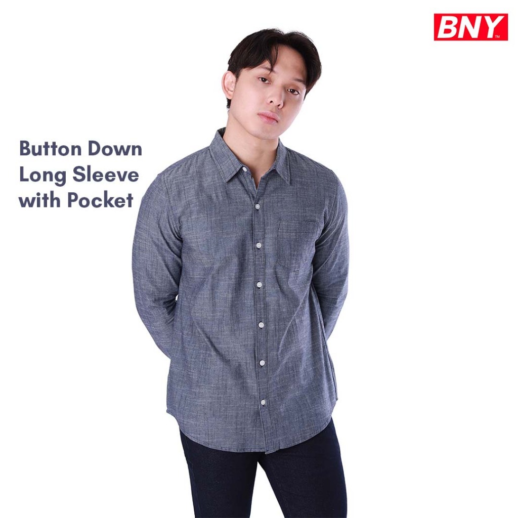 BNY Men's Long Sleeve Button Down Shirt With Pocket (501) | Shopee ...