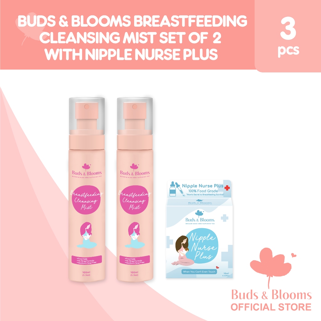 Buds & Blooms Breastfeeding Cleansing Mist 100ML (Set of 2) with Nipple Nurse Plus 10ML (3pc ...