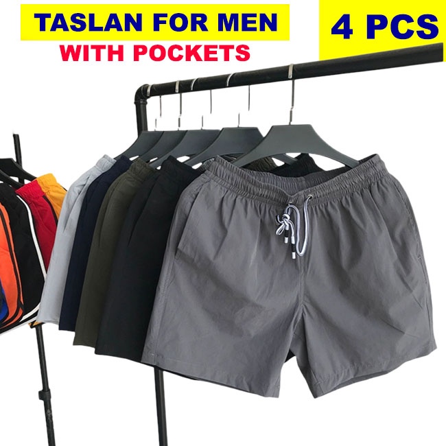 4 PCS Plain Taslan Short for Men Adult Short Drifit Pambahay Short ...