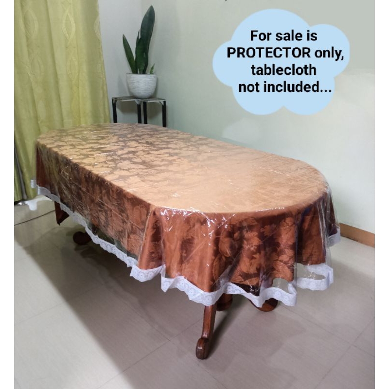 OVAL Table Cover PROTECTOR 60x90 inches with LACE Transparent 8 Seaters ...