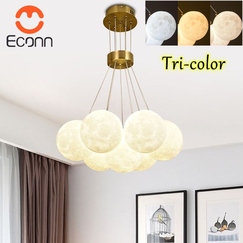 Pendant Light LED Modern Planet Chandelier 7 Heads Ball Shape Tri-color ...