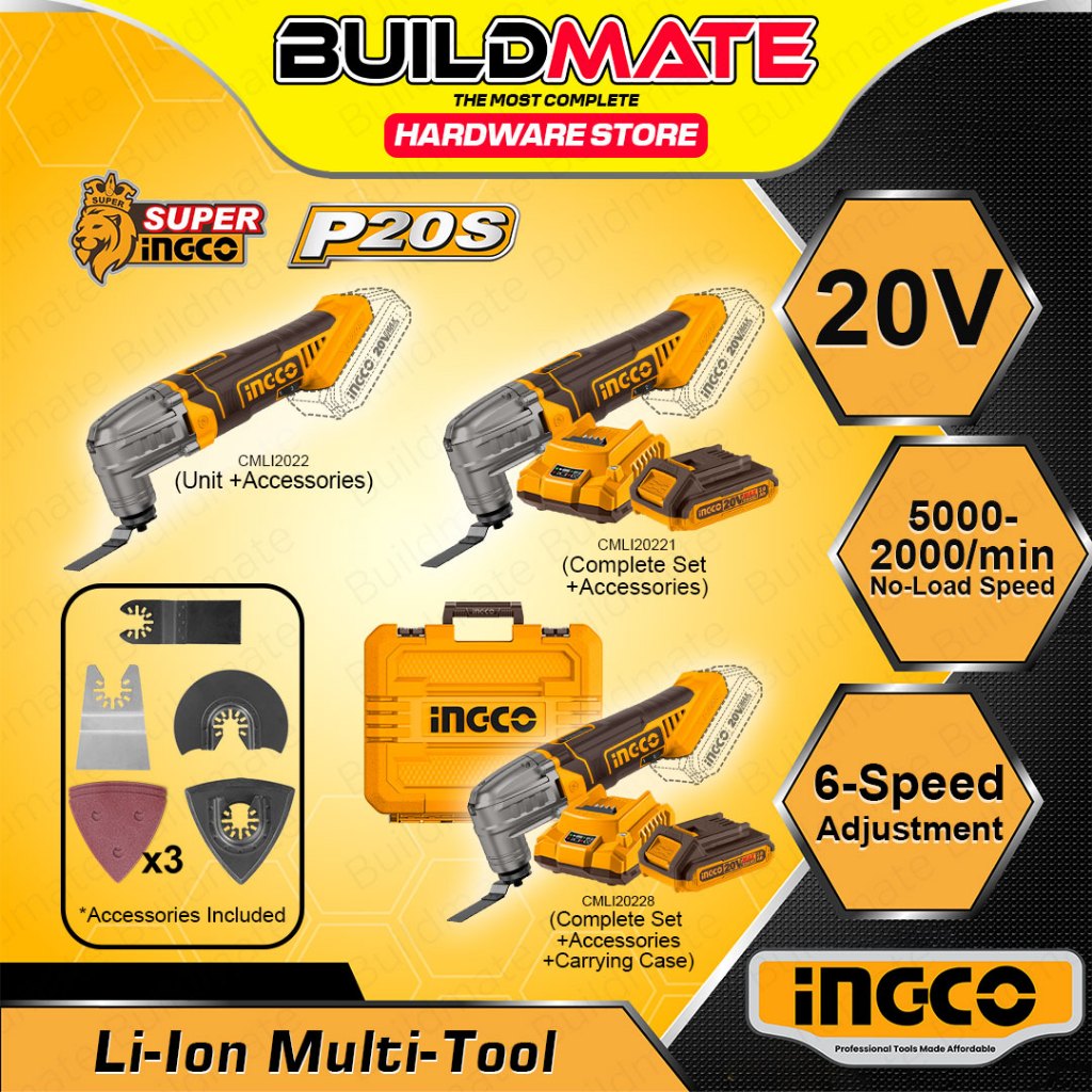 BUILDMATE Ingco 20V Lithium-Ion Cordless Oscillating Multi Tool with 6 ...