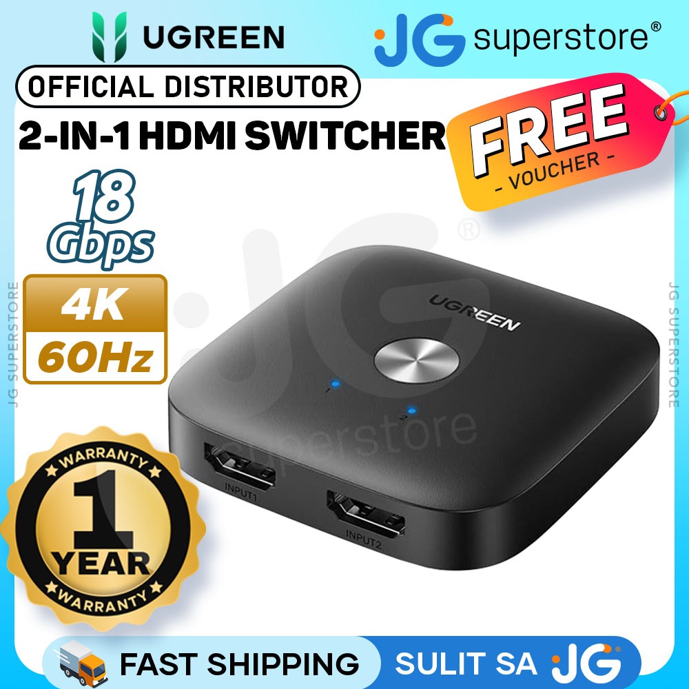 UGREEN 2-in-1 Female to Female HDMI 2.0 Switcher 4K/60Hz, 18Gbps Speed ...