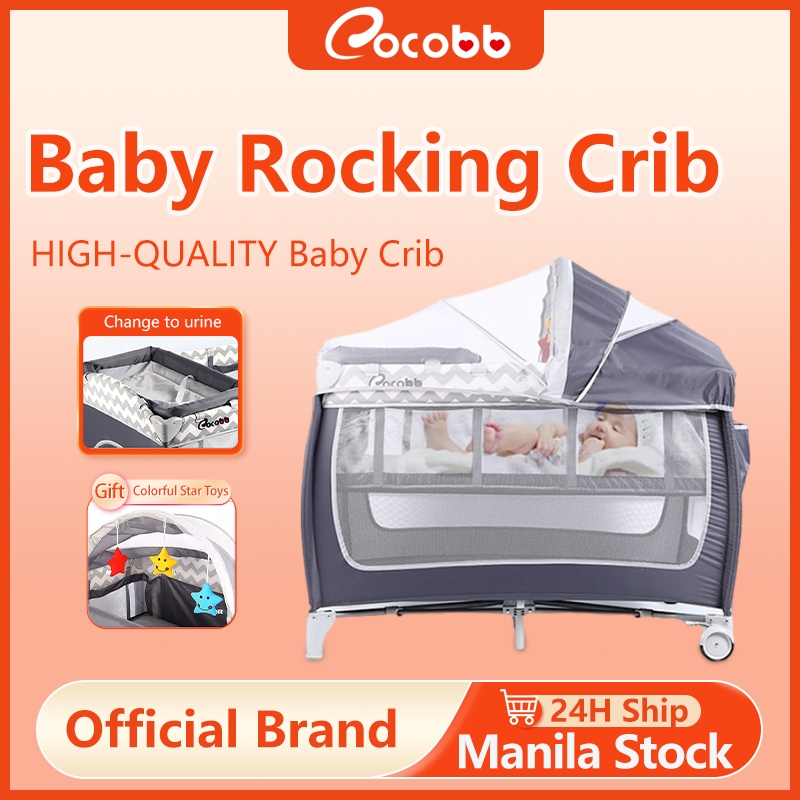 COCOBB Baby Rocking Crib Folding Swing Crib With Mosquito Net And ...