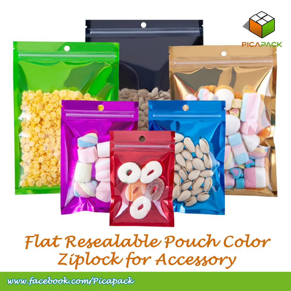 50pcs Flat Resealable Pouch GLossy Ziplock for Accessory Half Clear ...
