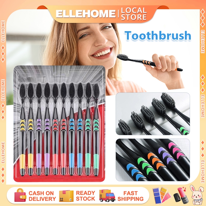 Toothbrush 10 PCS Bamboo Charcoal Soft Bristle Toothbrush Reusable ...