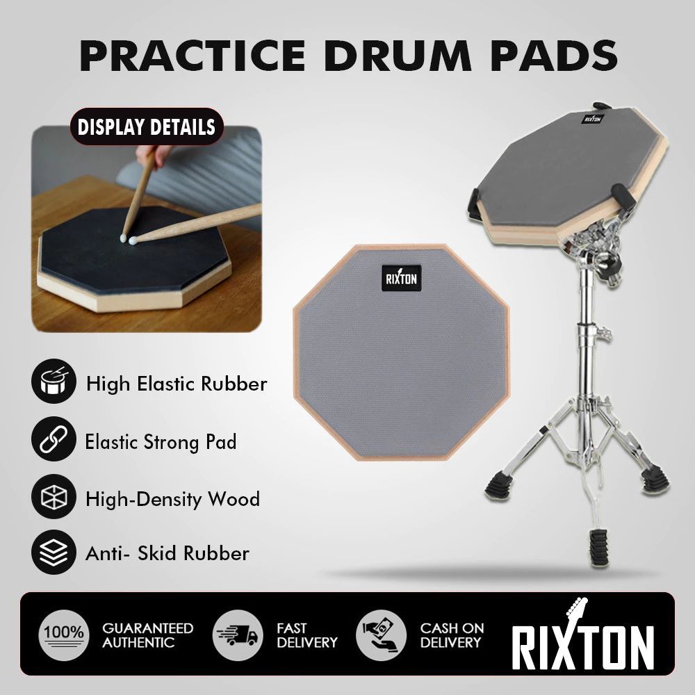 RIXTON Practice Drum Pad Training Drum for Beginners and Jazz Drums ...