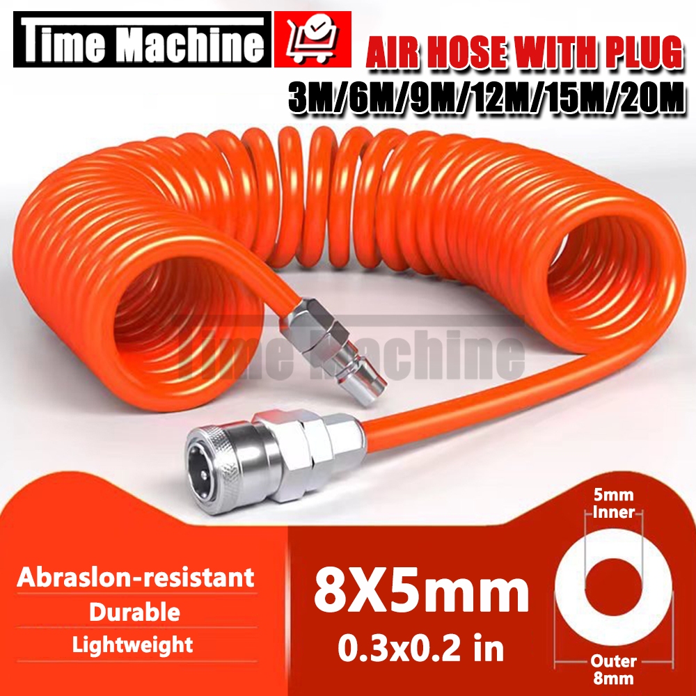 3M To 20M Polyurethane Pu Air Compressor Hose Tube Pneumatic Hose Spring Air Pipe Tool W ...