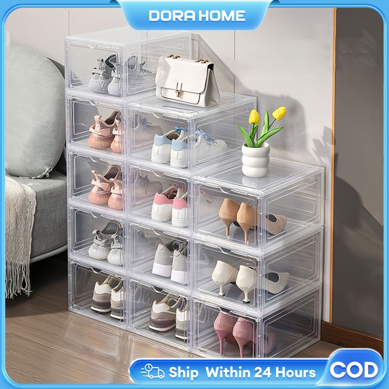 Transparent Acrylic Shoe Box Stackable Magnetic Shoes Storage Boxes ...