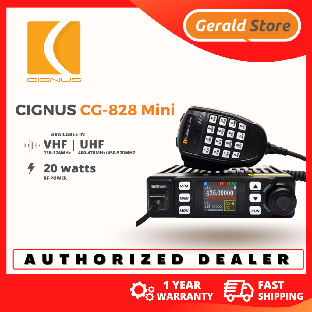 Cignus CG828 Mini Dual Band 20 Watts Color Screen Mobile Radio VHF UHF ...