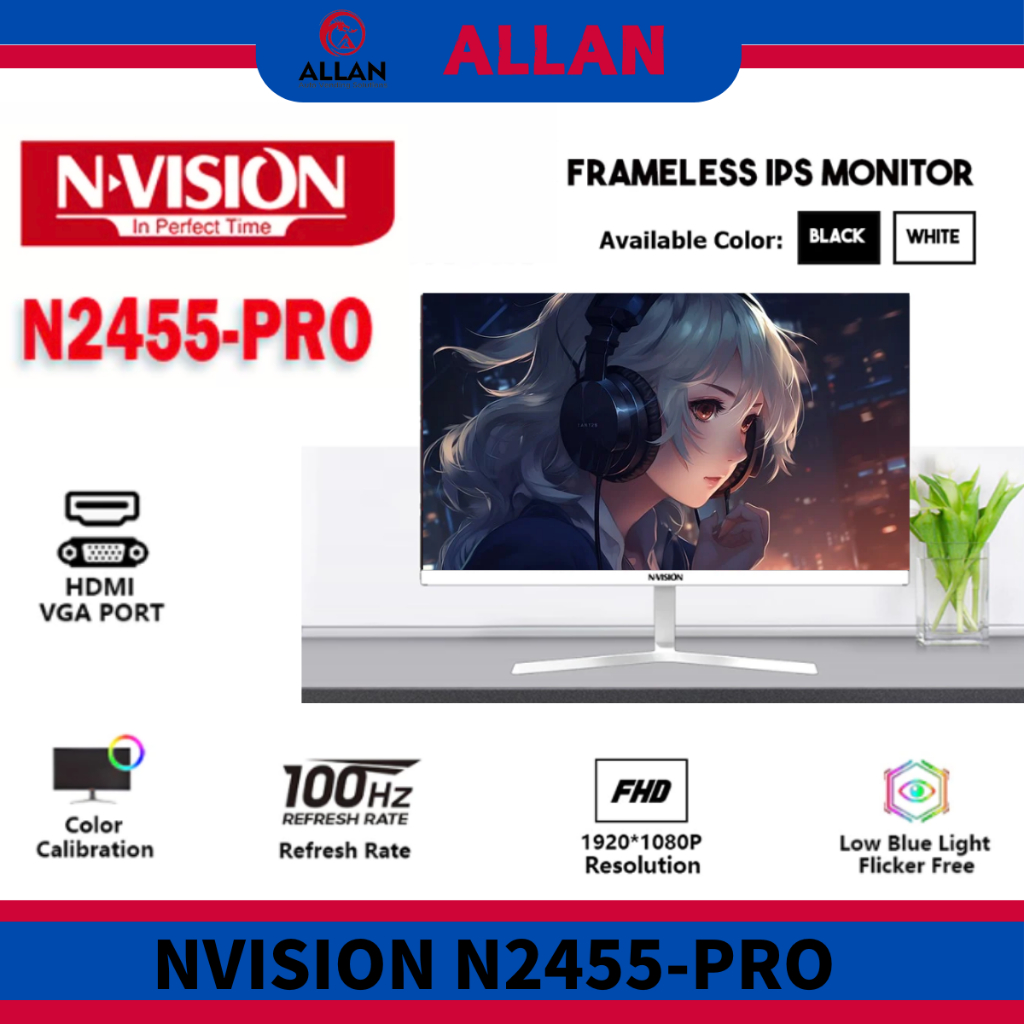 Nvision N2455-PRO 24 Inch IPS Monitor 100Hz Frameless Flat FHD Gaming ...