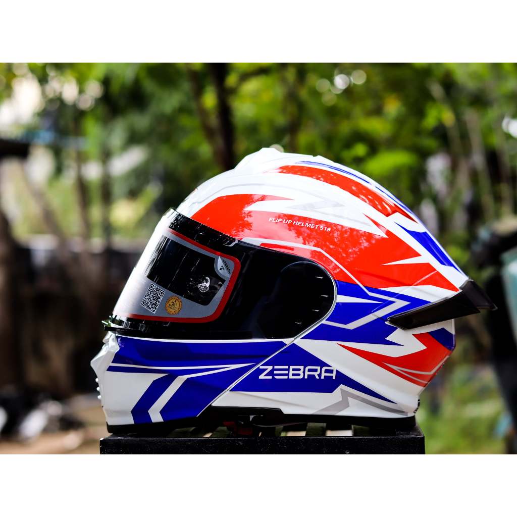 ZEBRA HELMET RITZY #2 CYCLONE WHITE RED BLUE MODULAR DUAL VISOR WITH ...