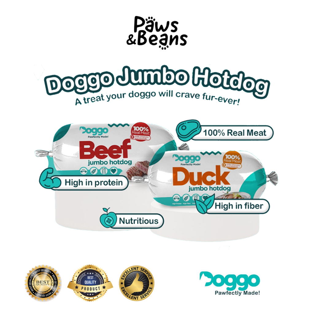 Doggo Jumbo Hotdog 100g Duck or Beef Treats 100% Meat Dog Sausage ...