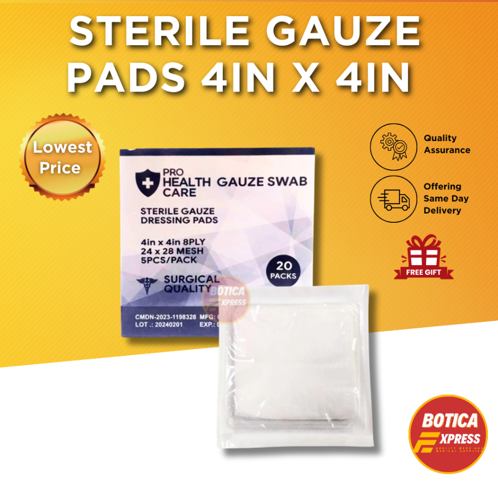 PROHEALTHCARE Gauze Pad 4x4x8 Ply Sterile 5's pack - 20 pack/box | (1 ...