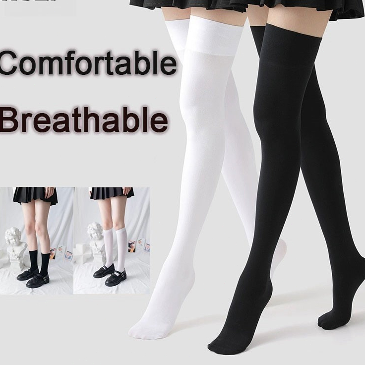 Knee High Socks Ladies Long Tube School Socks Black/White JK Over Knee ...