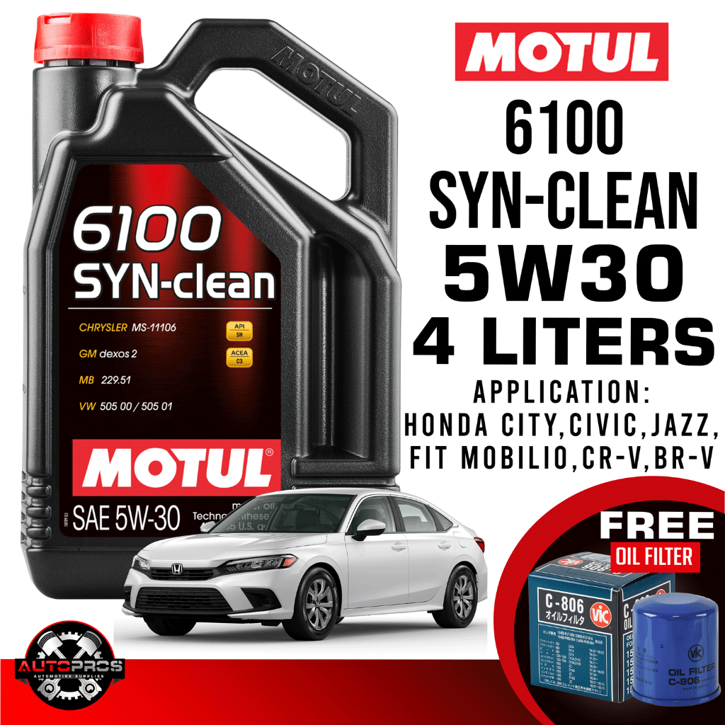 MOTUL 6100 SYN-Clean 5W30 Gasoline Oil 4 Liters for All Honda Gas,City,Civic,CR-V (VIC C-806 ...