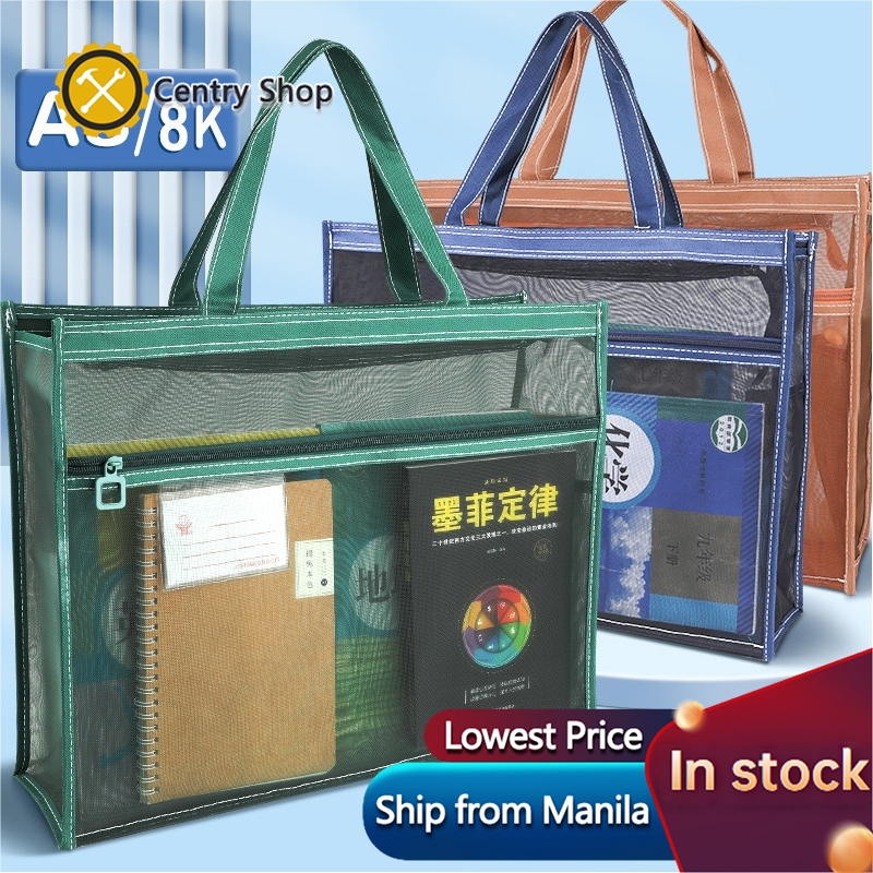 Student Book Pouches Convenient to Carry A3 Mesh Zipper Bag with Handle ...