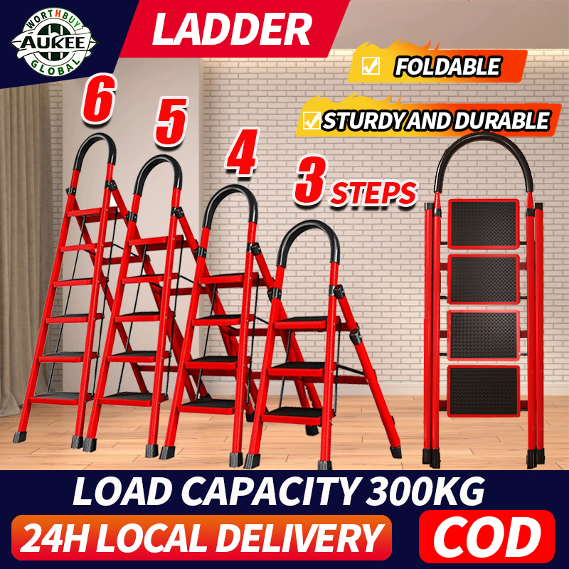 Folding Ladder 3/4/5/6 Steps Foldable Ladder Non-Slip Multifunction ...