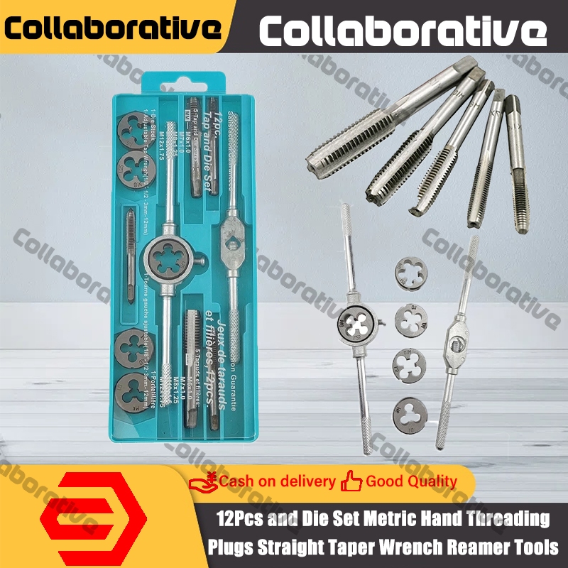 12PCS Adjustable Tap and Die Set Hand Tap Wrench threader Metric Threading Tool Set | Shopee ...